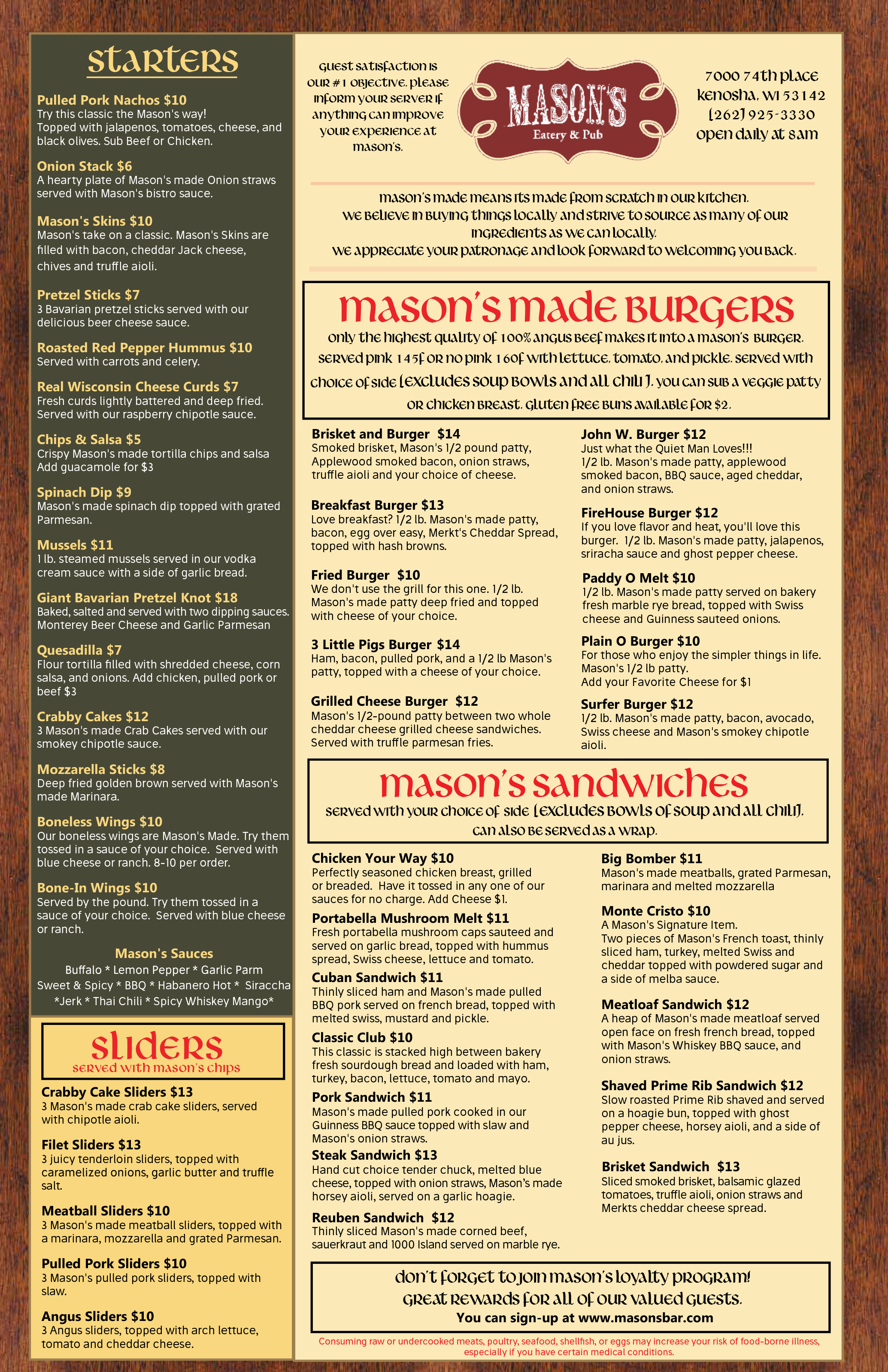 menupage1 – Mason's Eatery & Pub